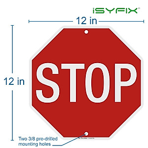 iSYFIX Stop Sign Reflective Aluminum – 12 x 12 Inch,1 Pack– Street Traffic, Slow Warning, Laminated, UV, Weather, Scratch and Fade Resistant on Outdoors, Great for Crossings, Garage and Parking
