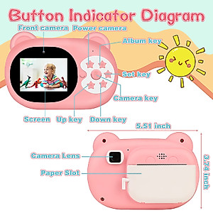 Instant Print Camera for Kids, Kids Camera with 3 Rolls Print Paper 1080P Kids Digital Camera 1600 mAh 32GB SD Card Toy Gifts for Birthday Christmas Holiday Children's Day (Pink)