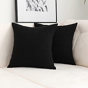 Jeneoo Black Decorative Square Thick Throw Pillow Covers Boucle Couch Cushion Case for Livingroom Sofa Decor, Set of 2, 18 x 18 Inch