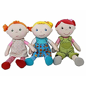 HABA Snug Up Edda - 10" Soft Doll with Fuzzy Blonde Hair, Embroidered Face and Removable Blue Dress (Machine Washable) for Ages 18 Months +