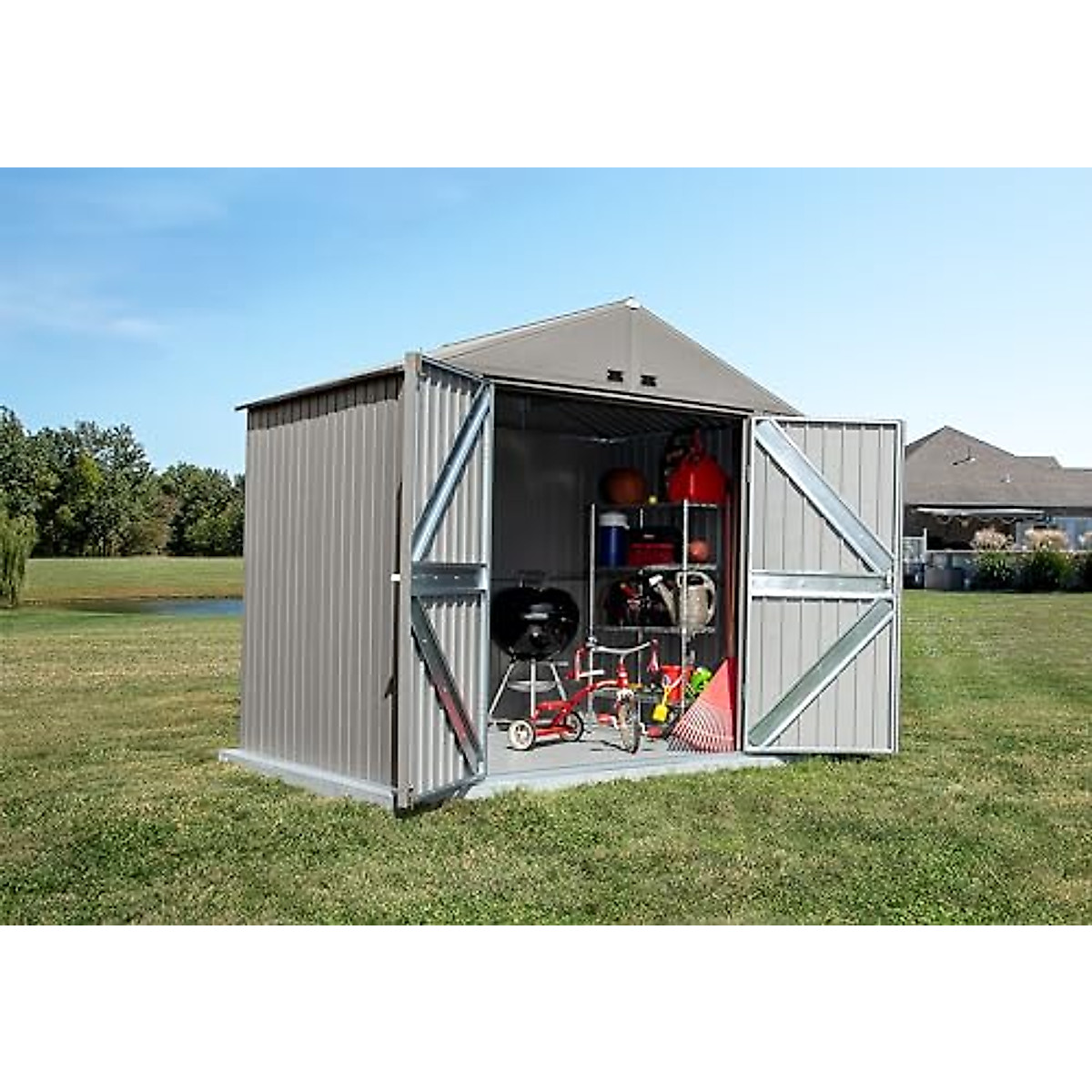 Arrow Shed Elite 8' x 6' Outdoor Lockable Steel Storage Shed Building, Cool Grey