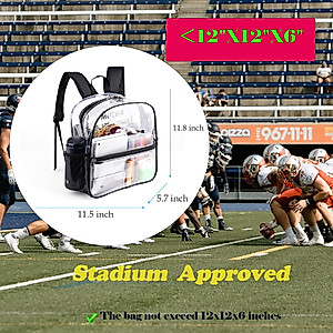 Fomaris Mini Clear Backpack 12x12x6 Stadium Approved Clear Backpacks Small Plastic Transparent Backpack for Sports Event Concert (Black)