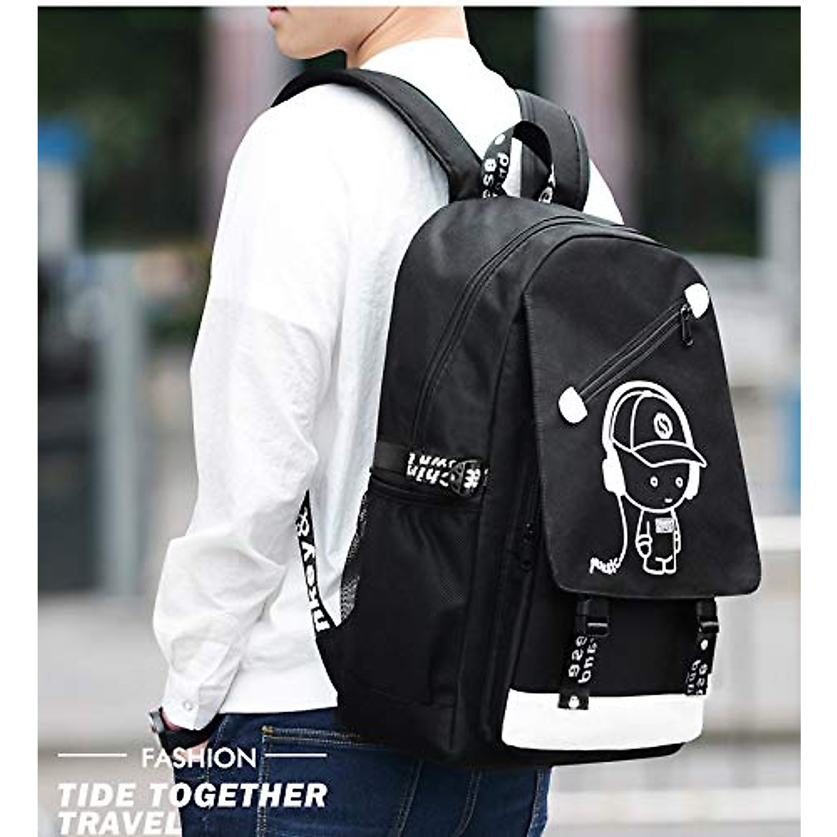 Anime Luminous Backpacks for Boys ,Lumcissy 15.6'' Laptop Backpack with USB Charging Port with USB Charging Port and Anti-theft Lock,Unisex Fashion Black Daypack,Travel Laptop Backpack