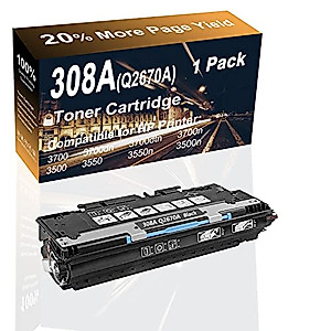 1-Pack (Black) Compatible 3700dtn 3500 3550 Printer Cartridge (High Capacity) Replacement for HP 308A Q2670A Printer Toner Cartridge