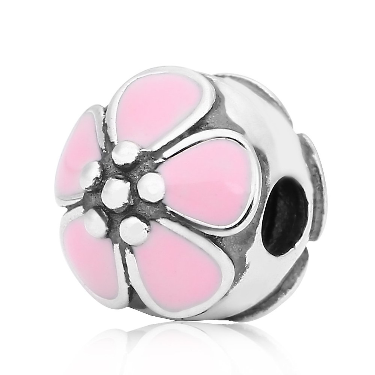 Flower Star Clip Charms Authentic 925 Sterling Silver Clip Lock Stopper Beads for European Bracelet (Blossom Pink Enamel)