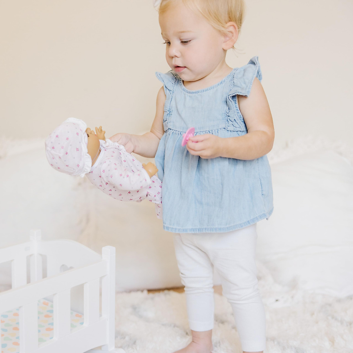 Melissa & Doug Mine to Love Wooden Play Cradle for Dolls, Stuffed Animals - White