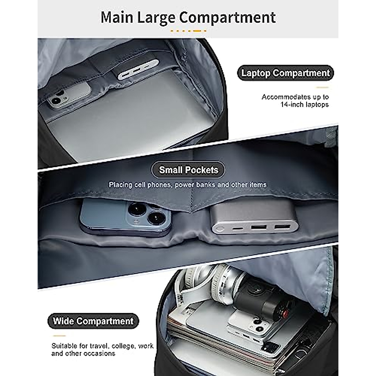 Black Laptop Backpack For Women Men 14 Inch Waterproof College Backpack With Laptop Compartment Aesthetic Backpack Small Backpack Purse For Women Anti Theft Cute Backpack Lightweight Work Backpack