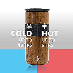 Elemental Artisan Insulated Tumbler, Triple Wall Coffee Travel Mug, Reusable Stainless Steel Coffee Tumbler with Ceramic Lid, Thermal Coffee Cups for Hot (6 Hrs) & Cold (18 Hrs), 16oz - Teak Wood