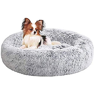 SAVFOX Plush Calming Dog Beds, Donut Dog Bed for Small Dogs, Medium, Large & X-Large, Comfy Cuddler Dog Bed and Cat Bed in Faux Fur, Washable Dog Bed, Multiple Sizes XS-XXL