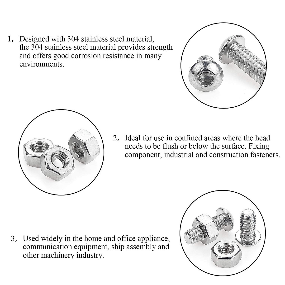 DYWISHKEY 60 Pieces 1/4-20 x 3/8" 1/2" 5/8" 3/4" 1" Stainless Steel 304 UNC Threads Hex Button Head Cap Screws Bolts and Nuts Assortment Kit with Hex Wrench