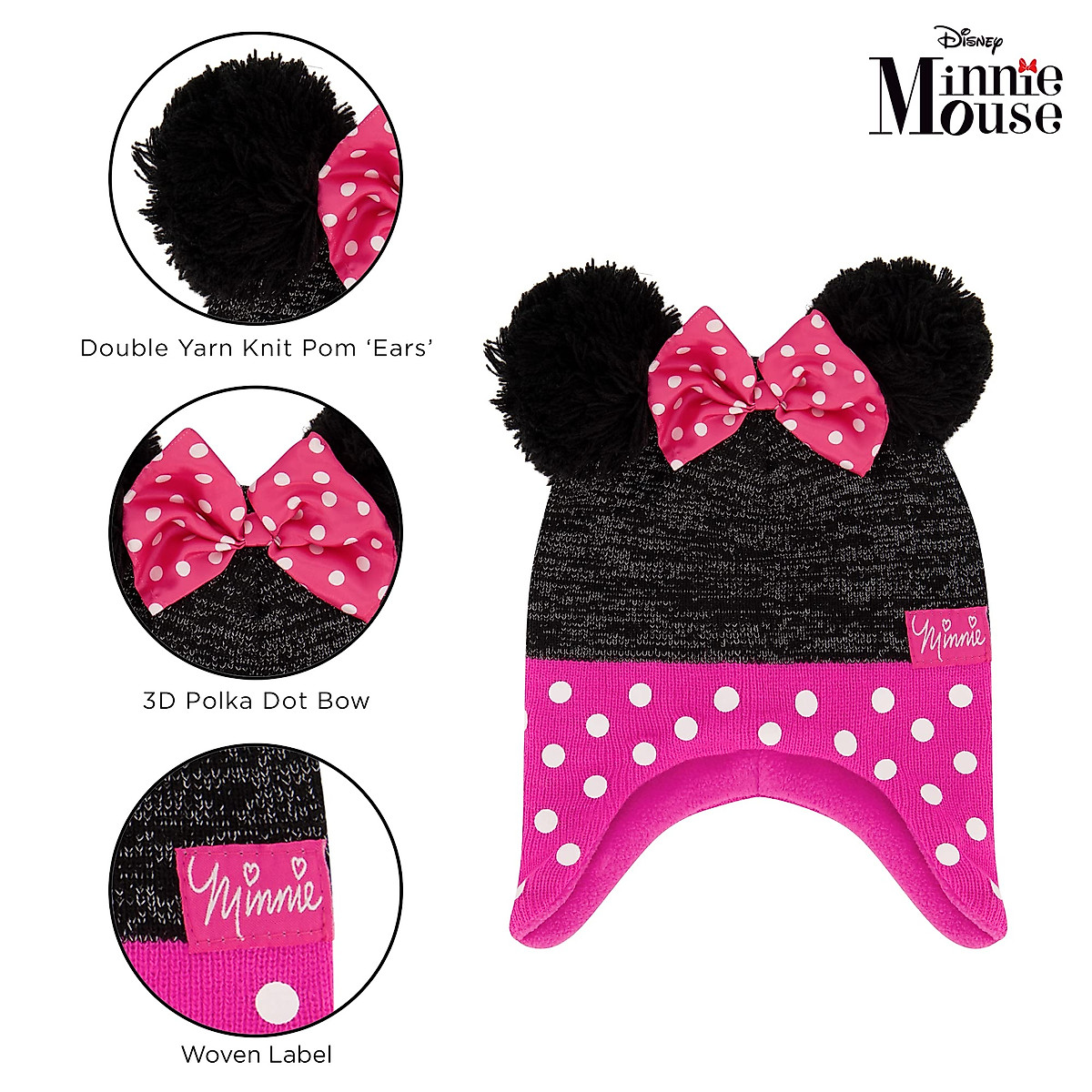 Disney girls Minnie Mouse Toddler Girl Winter and Mitten Set Beanie Hat, Minnie Mouse, 2-4T US