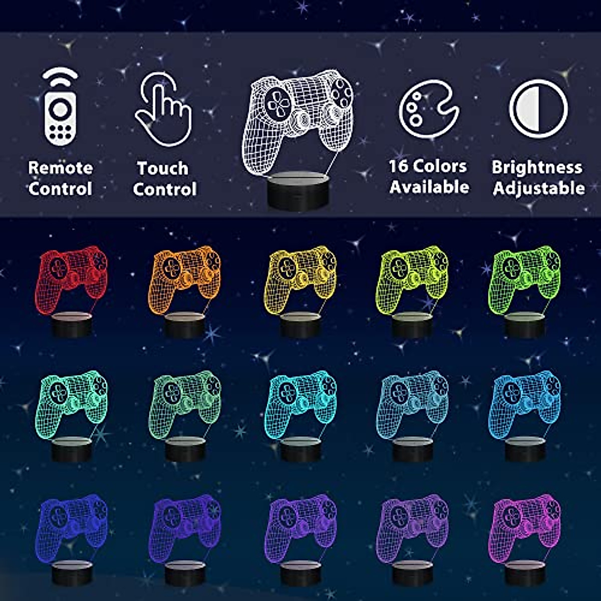 Ammonite 3D Gamepad Illusion Lamp, Game Controller Night Light with Remote Control and Timing Function 16 Color Changing Gaming Room Decor Best Gamer Gift