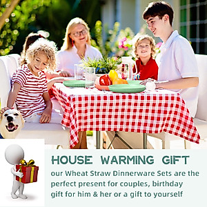 Sets of 8 Wheat Straw Dinnerware (64 Pcs) Microwave Safe Unbreakable Plates Bowls Cups Sets with Cutlery Utensils Colored Lightweight Plastic Dinnerware for Kids Adults Camping Picnic Dorm RV Kitchen