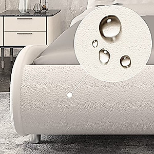 Modern King Upholstered Platform Bed Frame,Low Profile Bed Frames with Ergonomics Headboard, Faux Leather Bed/No Box Spring Needed/Easy Assembly,White