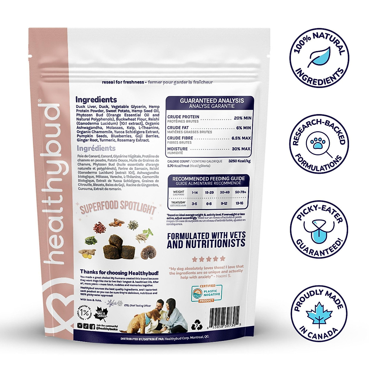 healthybud Calming Aid Supplement, Natural Duck Dog Treats & Toppers for Stress Relief - Dog Separation Anxiety, Stress Reduction, Aggression Relief - Support Calm, Immunity Health (14.1 Ounces)