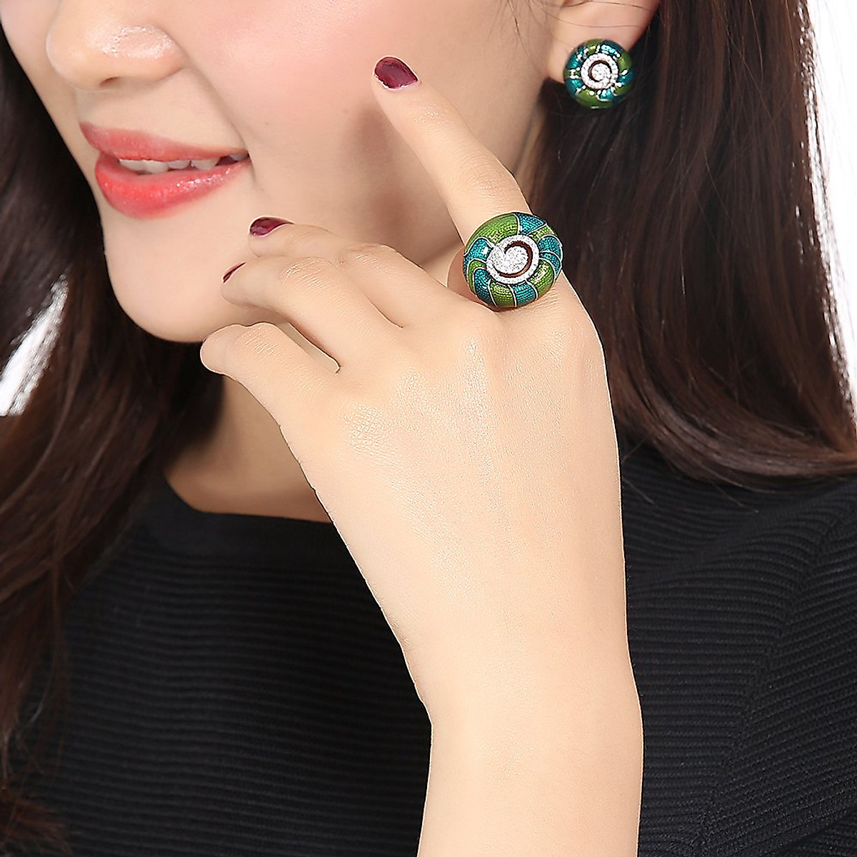Mytyts Enamel Statement Rings for Women Fashion Crystal Cocktail Anniversary Rings (multicolor, 6)