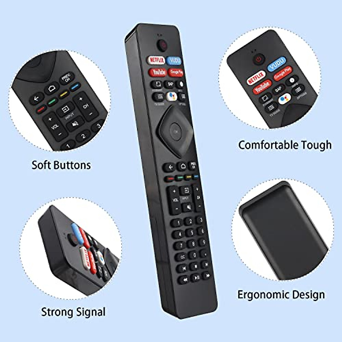 NH800UP RF402A-V14 RF402AV14 Remote Control Compatible with Philips Android 4K Ultra HD Smart LED TV Replacement Controller with Netflix Vudu YouTube with Batteries (No Voice Function)