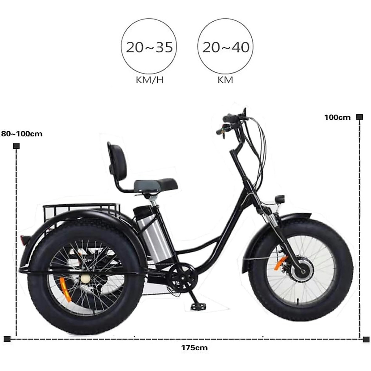 CNAOHGHN 500W Motor Electric Tricycle Comes , 48V Single Speed Removable Battery Fat Tire Trike Seniors Cycling 3 Wheels E-Bike with Carry Cargo Front&Rear Big Basket
