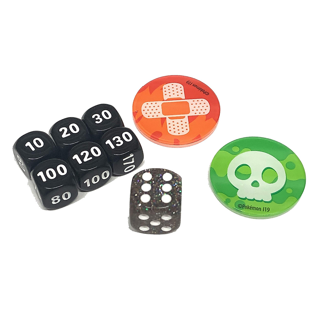 Pokemon Trainer's Toolkit Exclusive Dice & Damage Counters - Black w/Glitter - Poison Burn GX Markers