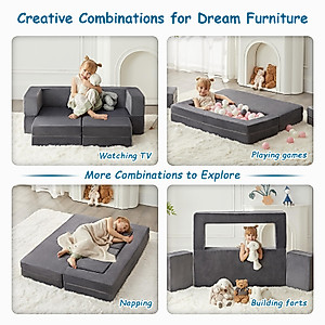 KIDZSOF Kids Couch & Kid Sofa, Toddler Couch Fold Out, Toddler Chairs Comfy, Modular Kids Play Couch for Playroom, Kids Furniture Couch, Child Couch, Convertible Children Couch, Grey