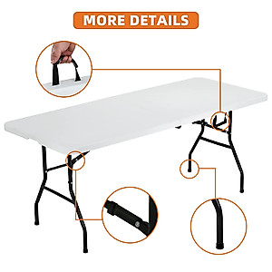 Hkeli 6 FT Folding Table Heavy Duty Plastic Indoor Outdoor Portable Fold Up Party Dining Table Utility Camping Table Hold Up to 500 LBS White