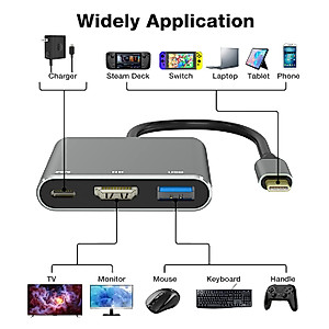 YCCSKY Switch Dock for Nintendo Switch/OLED, USB C to HDMI Multiport Hub, Portable 4K HDMI Switch Adapter Docking Station Support TV Mode/ Steam Deck/ Samsung DeX/Laptop/PC（Grey）