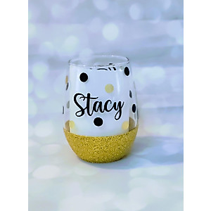 Birthday Wine Glass, Glitter Shot Glass, Name, Polka Dots, Shot