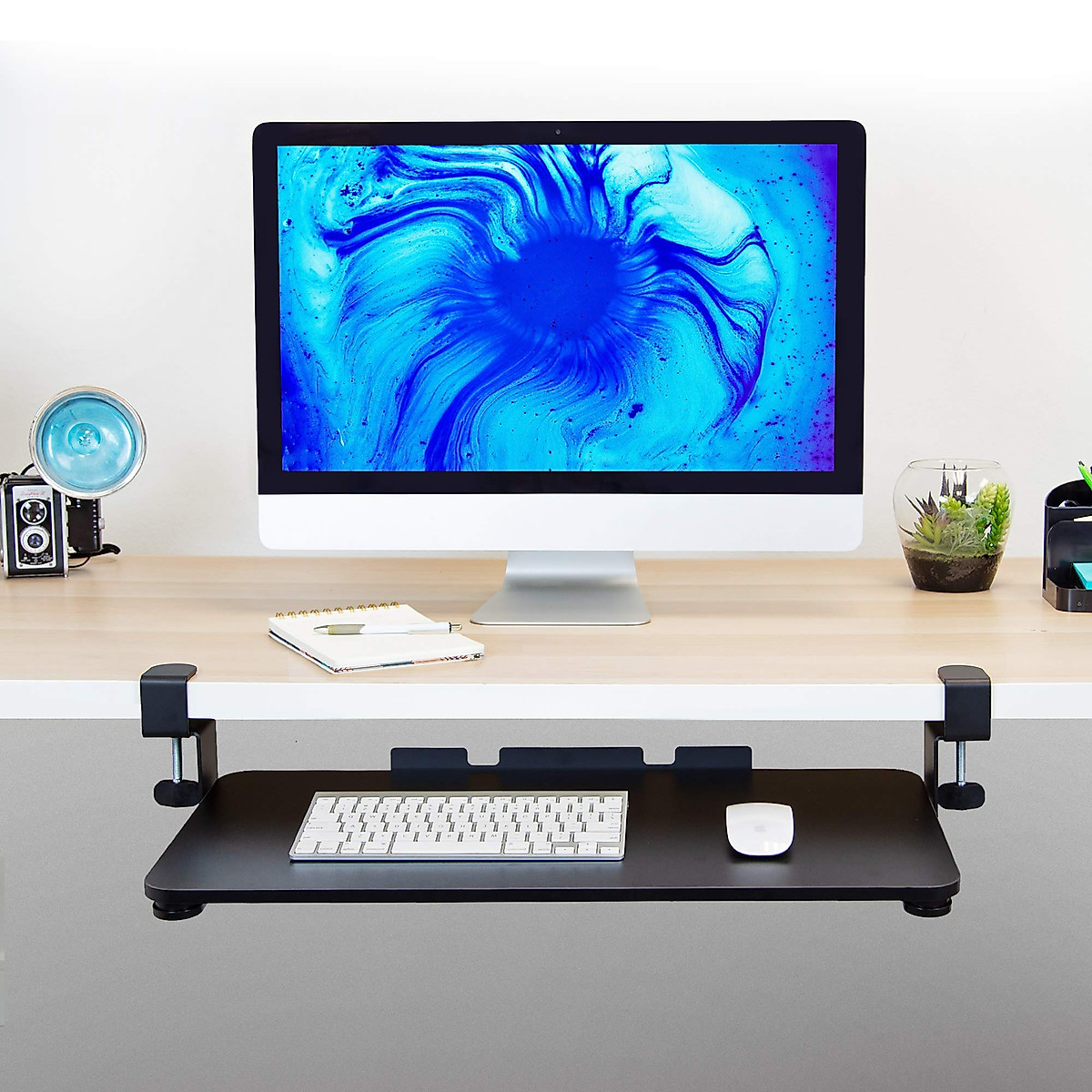 MOUNT-IT! Clamp Keyboard Tray [26.4” x 11.8”] Ergonomic Sliding Under Desk Keyboard and Mouse Platform, Retractable Undermount Drawer, Easy to Assemble with No Screws or Scratches (Black)
