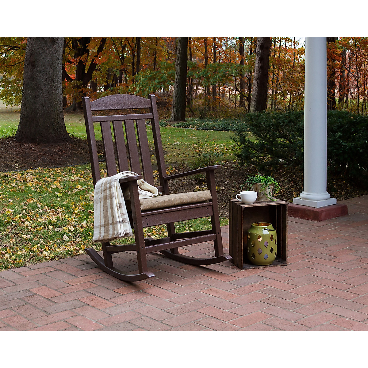 POLYWOOD R100MA Presidential Outdoor Rocking Chair, Mahogany & SBT18MA South Beach 18" Outdoor Side Table, Mahogany