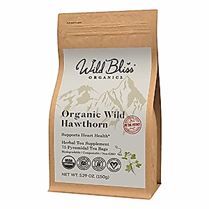 Organic Wild Hawthorn Leaf and Flower Herbal Tea - Caffeine Free - Pharmacopoeia Potency - 75 Plant Based Tea Bags