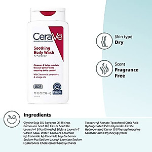 CeraVe Soothing Body Wash for Dry Skin | Shower Oil for Sensitive, Dry, Itchy, and Eczema-Prone Skin | Fragrance Free & Paraben Free & Sulfate Free | 10 oz