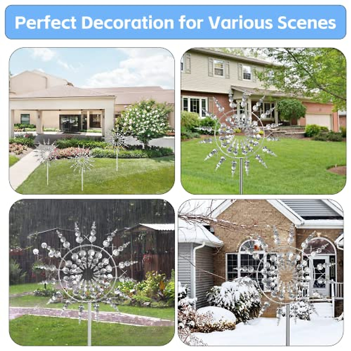 3D Wind Powered Kinetic Sculpture,Unique and Magical Metal Windmill,Wind Sculptures,Metal Wind Spinner Solar, Lawn Wind Spinners for Yard/Garden Decoration,Spring Easter Decorations (Silver)
