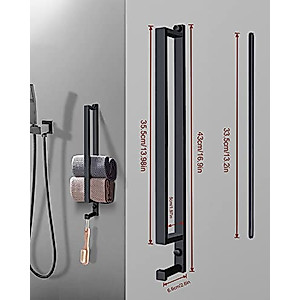 LIVEHITOP 2PCS Towel Rail, Wall Mounted Hand Towel Rack Bar with Rod Hook Aluminum Stainless Steel Matte Black 16.9 Inch for Bathroom Kitchen (Drilling/NO Drilling)