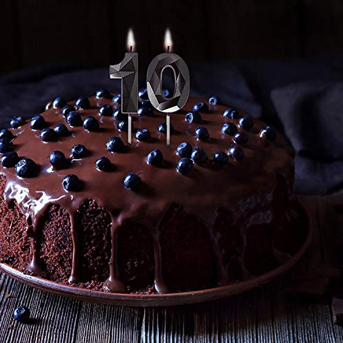 Happy Birthday Cake Candle Number, 3D Diamond Shape Smokeless Birthday Candle,3.11 Inch Gray Black Birthday Cupcake Toppers Decoration, Suit for Wedding Anniversary, Party, Children, Adults(Black 9