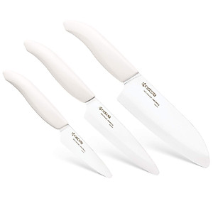 Kyocera 3Piece Advanced ceramic Revolution Series Knife Set, White, Blade Sizes: 5.5", 4.5", 3"