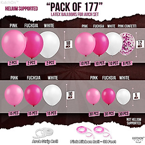 KatchOn, Hot Pink Balloon Arch Kit for Pink Party Decorations - 18 Inch, Pack of 177 | Pink Confetti Balloons | Pink And White Balloons for Pink Birthday Decorations | Pink Disco Party Decorations