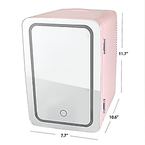 PERSONAL CHILLER 6L Cooler Mini Fridge– Portable LED Fridge for Makeup, Skincare, Snacks, & More – Mini Fridge for Bedroom Vanity with Lighted Glass (Pink)