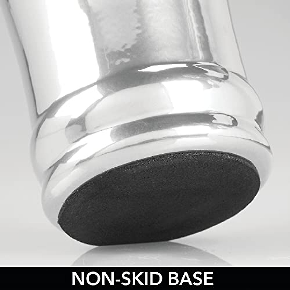 mDesign Metal Bathroom Vanity Countertop Accessory Set - Includes Refillable Soap Dispenser, Divided Toothbrush Stand, Tumbler Rinsing Cup, Vivi Collection, Set of 3, Chrome