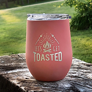 Campfire Metal Wine Tumbler / 12 oz. Let’s Get Toasted Camping Glass/Funny Portable Camping Gift