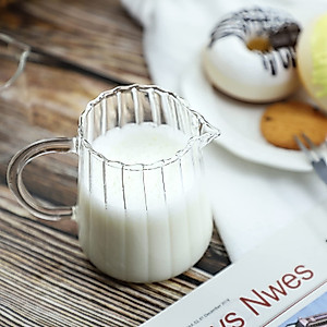 CHOOLD Elegant Wave Shaped Glass Creamer Coffee Milk Creamer Pitcher/Serving Pitcher/Sauce Pitcher/Milk Creamer Jug for Kitchen 8.5 oz, Set of 2