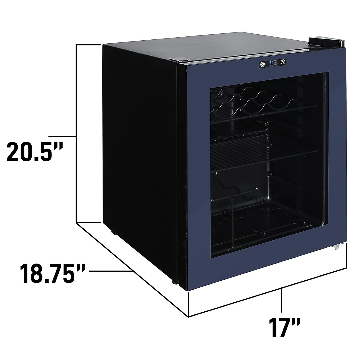 West Bend Beverage Cooler Refrigerator 15 Wine Bottle/60 Can Capacity, Glass Door, 17-Inch Wide Freestanding, Adjustable Thermostat Control, 1.6-Cu.Ft, Slate Blue