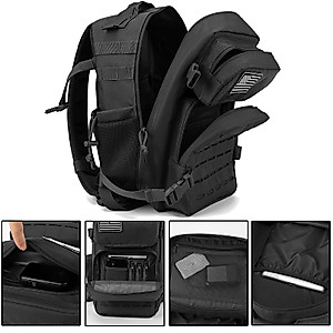 QT&QY 25L Military Tactical Backpacks For men Survival Army Laser cut Molle Daypack small EDC Bug Out Bag Gym Rucksack With Dual Cup Holders medical Rucksack Black