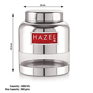 HAZEL Stainless Steel Kitchen Containers With Airtight Lid | 1000 Ml Barni Shape Container With Glossy Finish | Multipurpose Storage Box For Kitchen Containers, Set Of 6, Silver