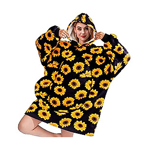 vavalad Sunflower Wearable Blanket Sweatshirt Sherpa Oversized Hoodie TV-Blanket with Sleeves and Pockets for Adults Men Women Teens One Size Fits All