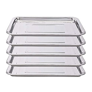 Stainless Steel Trays,DOWEI 5 Pack Stainless Steel 13.5" X 10" Dental Medical Body Piercing Instrument Tray Surgical Flat Bottom Trays for Lab Supplies