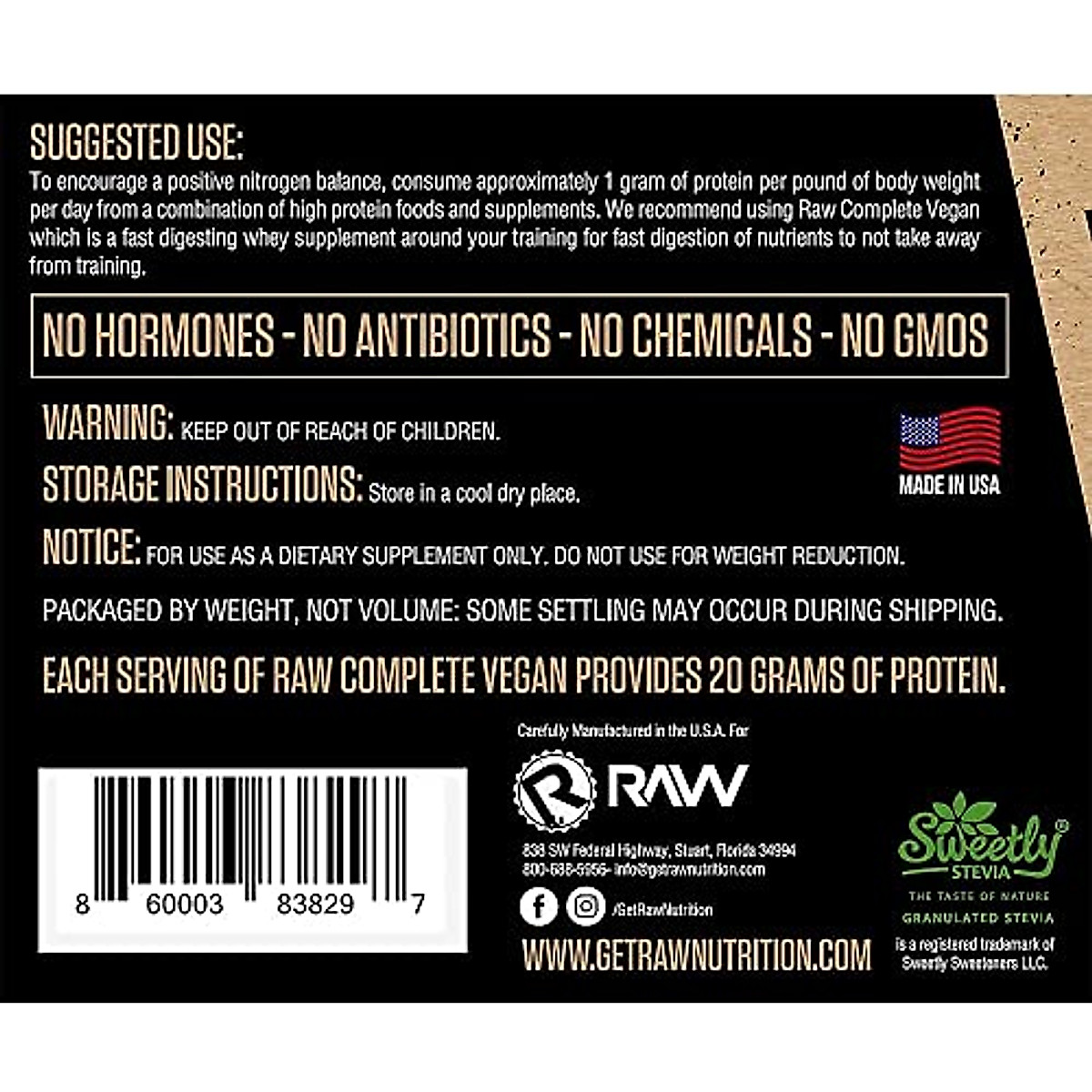 RAW 100% Vegan Protein Powder | Low Carb Vegan Protein Powder, Zero GMO, Non-Dairy, No Artificial Ingredients, Low Sugar Protein | Rich Taste, Natural Sweetened Flavor | Chocolate (25 Servings)