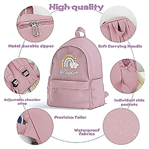 Dipopizt Custom Backpack for Girls and Boys with Name Rainbow Embroidery Print, Personalized Back to School Backpack for Kids First Day of School, Casual Backpack for Child