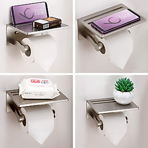 Smarthome Toilet Paper Holder with Shelf, Aluminum Tissue Roll Mobile Phone Storage Shelf for Modern Bathroom, 3M Self Adhesive No Drilling or Wall-Mounted Screws, Brushed Nickel