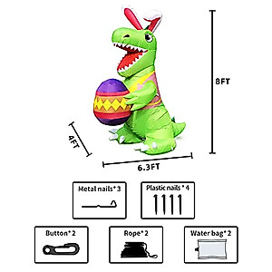 KOOY 8 FT Easter Inflatables Decoration Dinosaur with Eggs,Built in LED Lights Holiday Blow Up Yard Decoration for Holiday Party,Indoor,Outdoor,Garden,Yard Lawn Decor