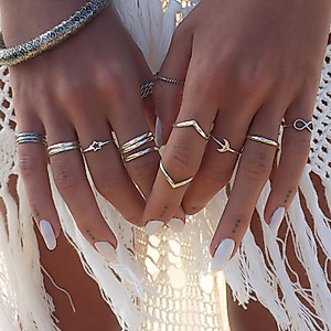 FUTIMELY 62-101Pcs Vintage Knuckle Rings Set Stackable Midi Rings for Women Teen Girls Bohemian Gold&Silver Rings Crystal Joint Finger Rings Pack (58Pcs)